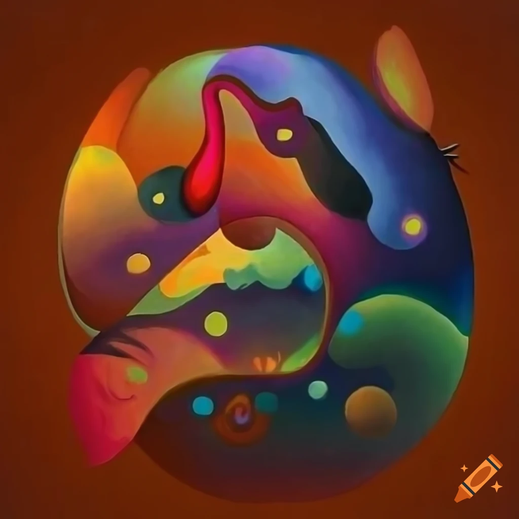 Abstract primitive art depicting a cosmos with animals on Craiyon