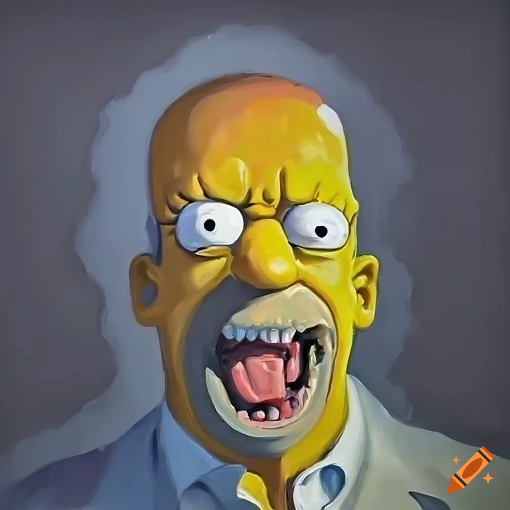 Laughing Homer Simpson in a detailed oil painting on Craiyon