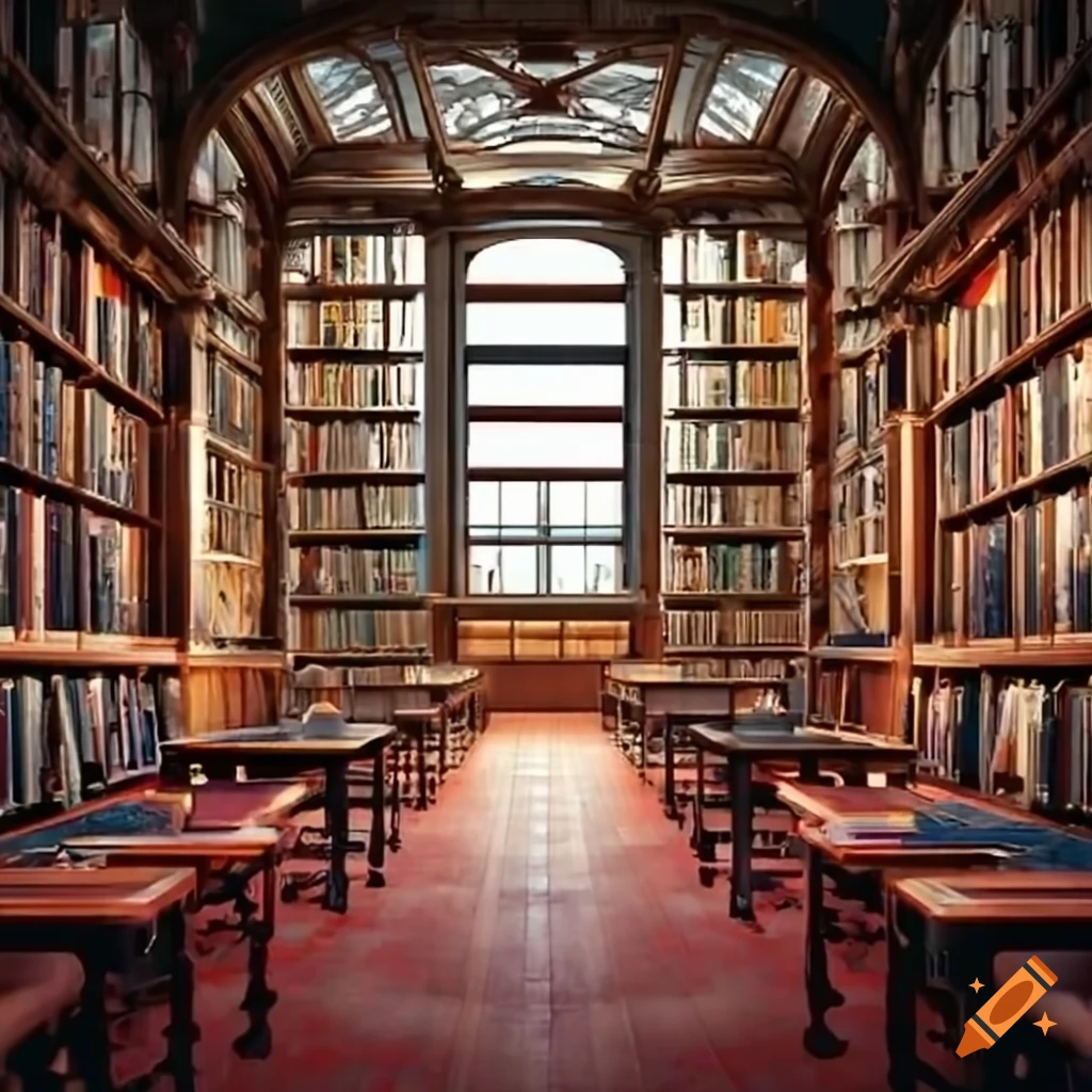 Library room with large windows on Craiyon