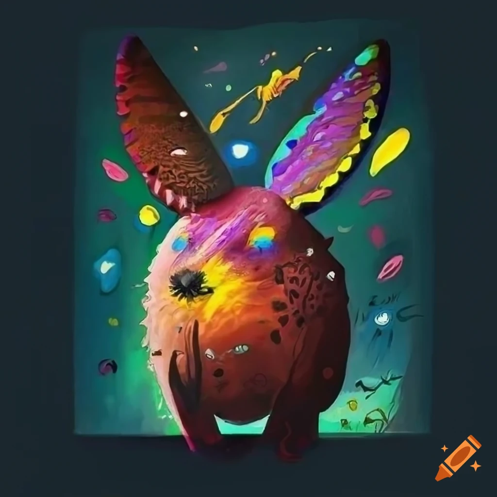 Abstract primitive art landscape with cosmos animals on Craiyon