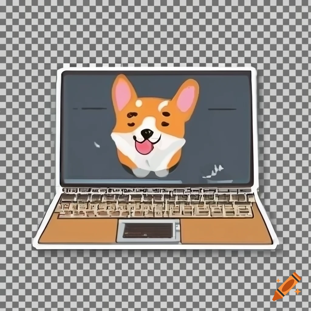 Cartoon sticker corgi with laptop for learning programming on Craiyon