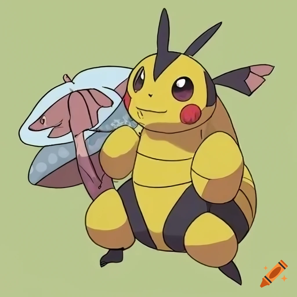 Adorable anthropomorphic bee Pokemon standing tall in a picturesque ...