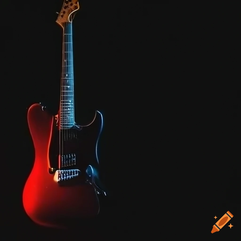 Electric guitar in a melancholic mood against a black background on Craiyon