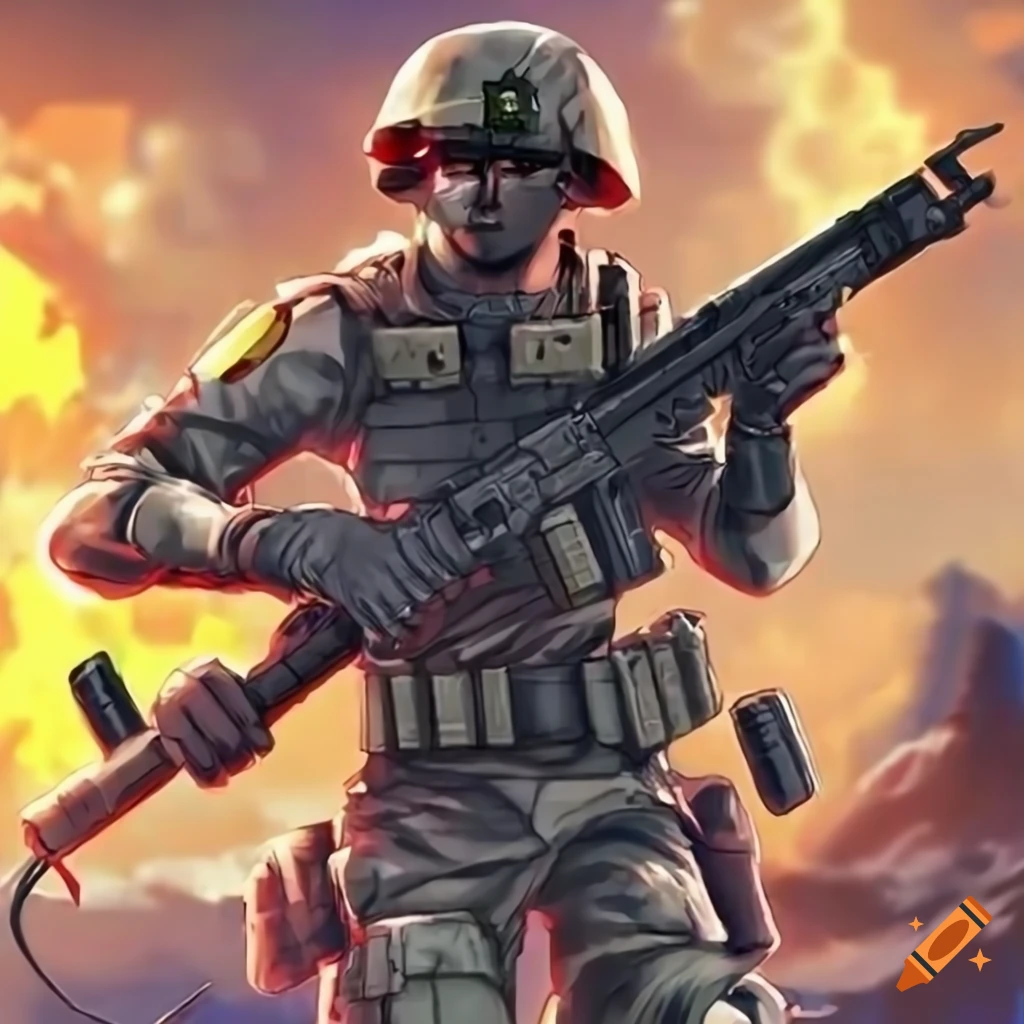 Anime army soldier in a fantasy setting with lightning on Craiyon