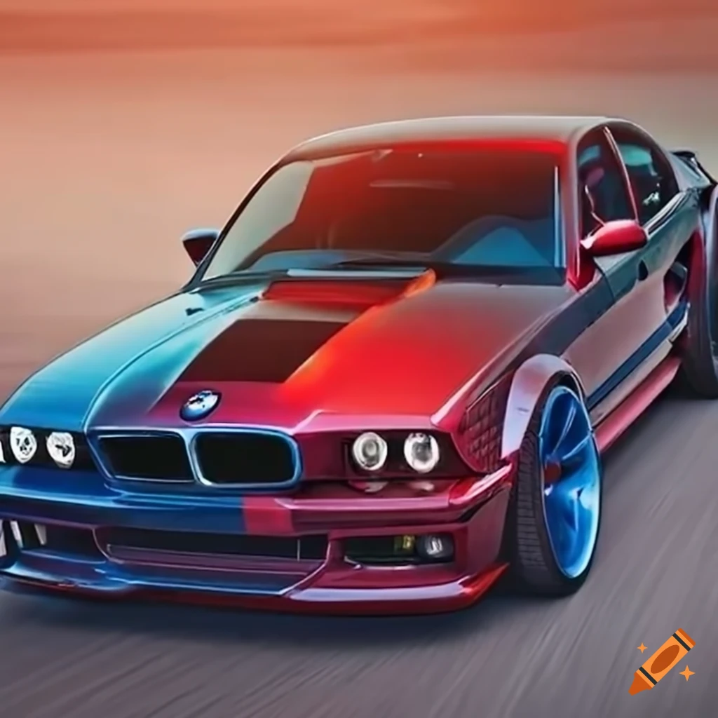 Custom car blend of BMW E34 M5 and Ford Mustang GT500 design and power on Craiyon