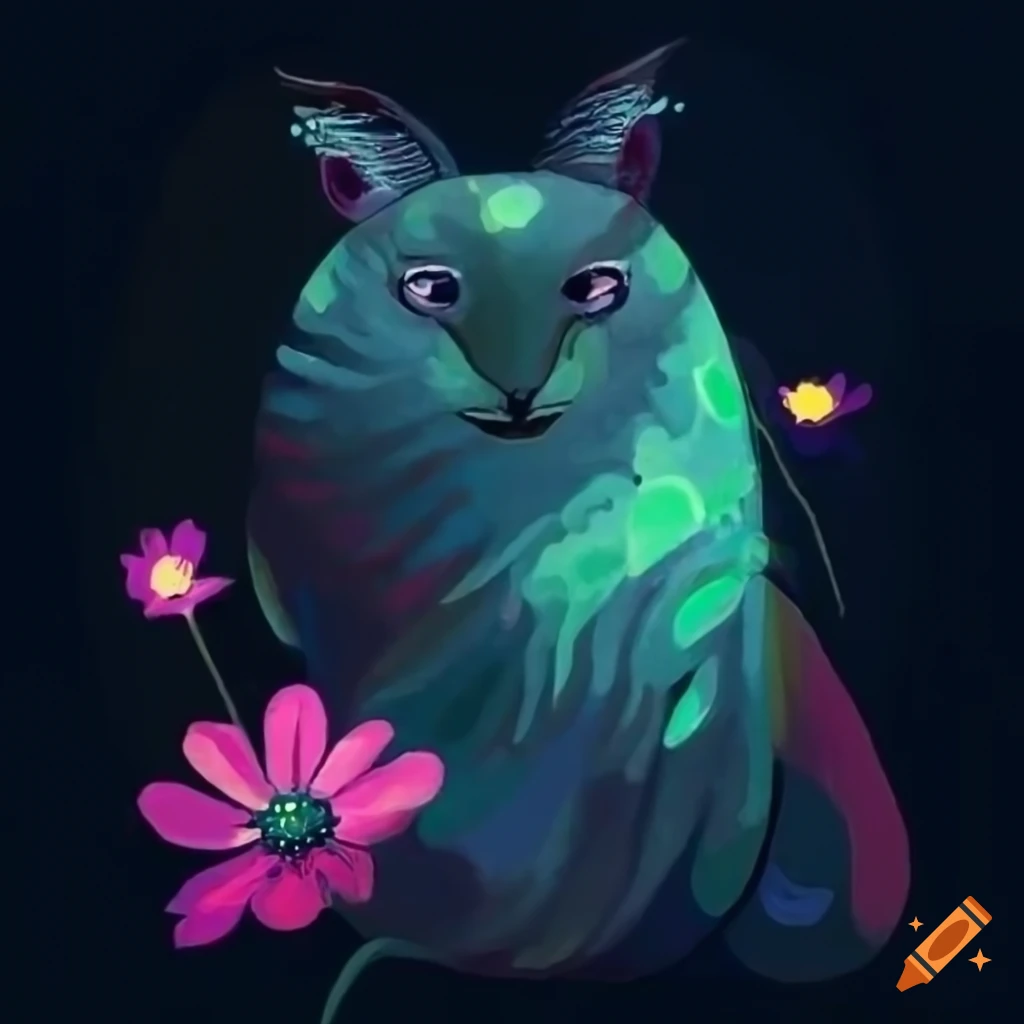 Abstract primitive art depicting a cosmos landscape with animals on Craiyon