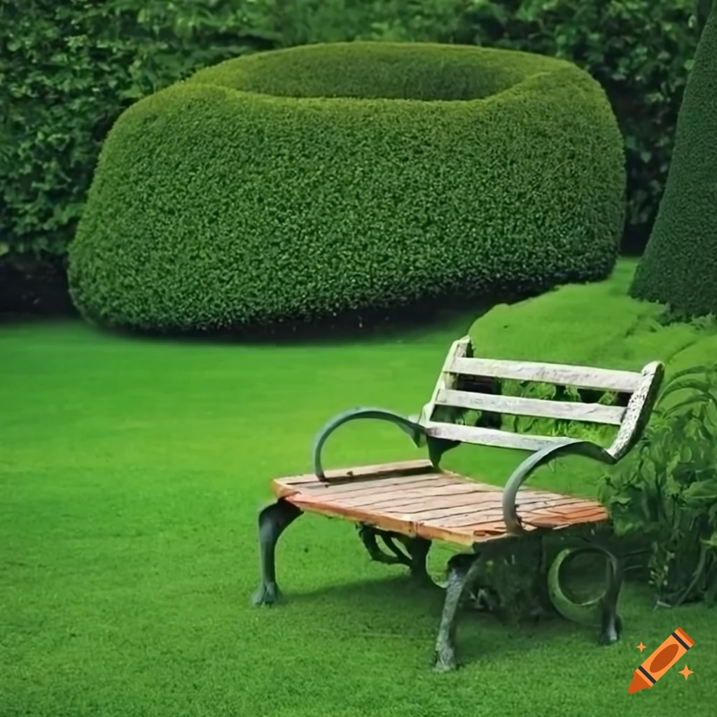 Bench surrounded by greenery in a secret garden setting on Craiyon