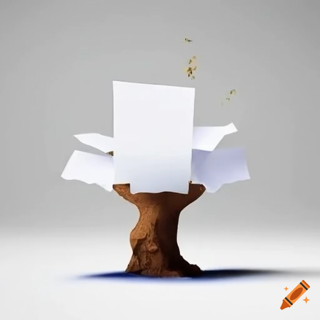 Paper and tree with message to stop printing at the office on Craiyon