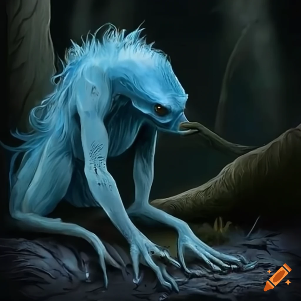 North american cryptid creature with blue hair on Craiyon