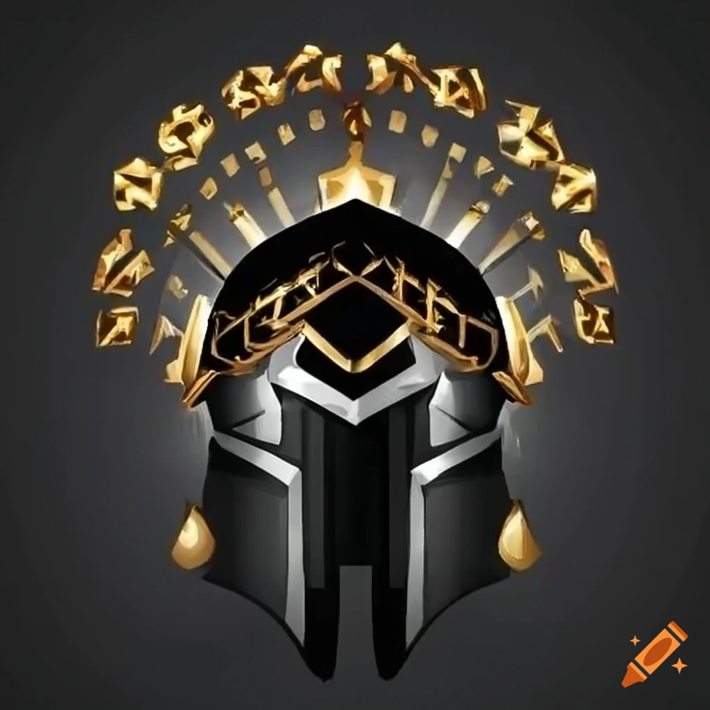 Hexagonal helmet with glowing runes and gold accents on Craiyon