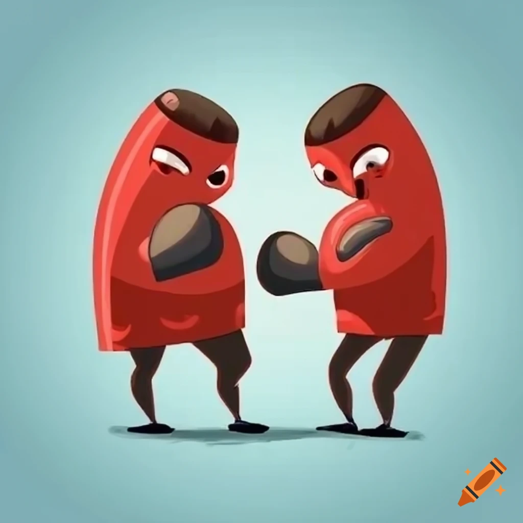 Cartoon of two enemies with boxing gloves ready to fight on Craiyon
