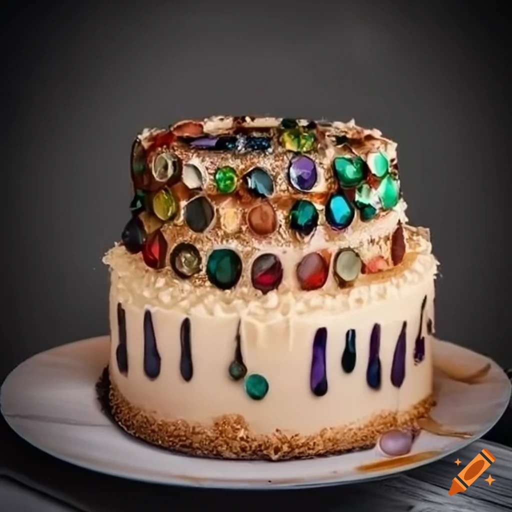 Cake adorned with gemstones on Craiyon