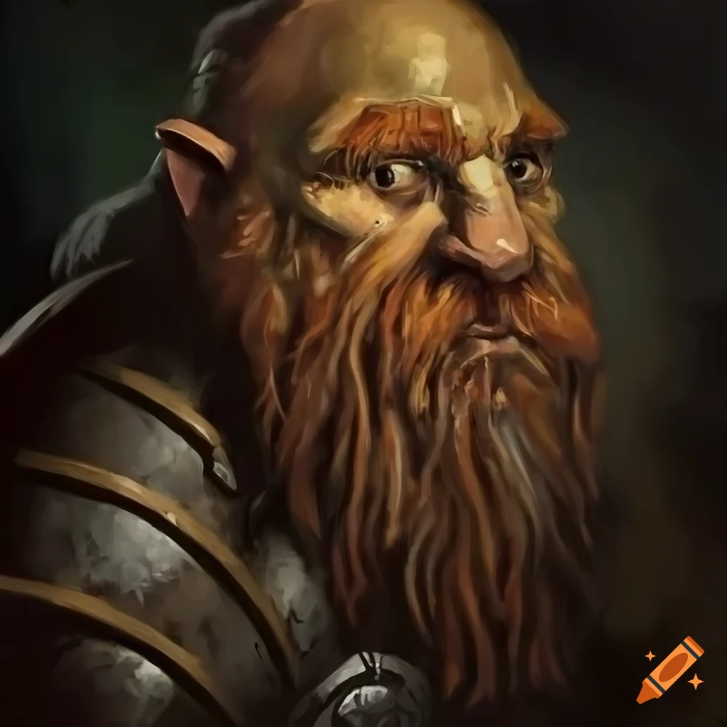 Portrait of a dwarf warrior with a long beard and large shield on Craiyon