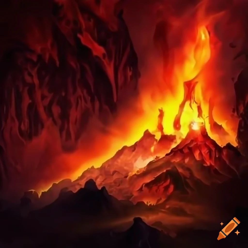 Mythic fire background with volcanic theme on Craiyon