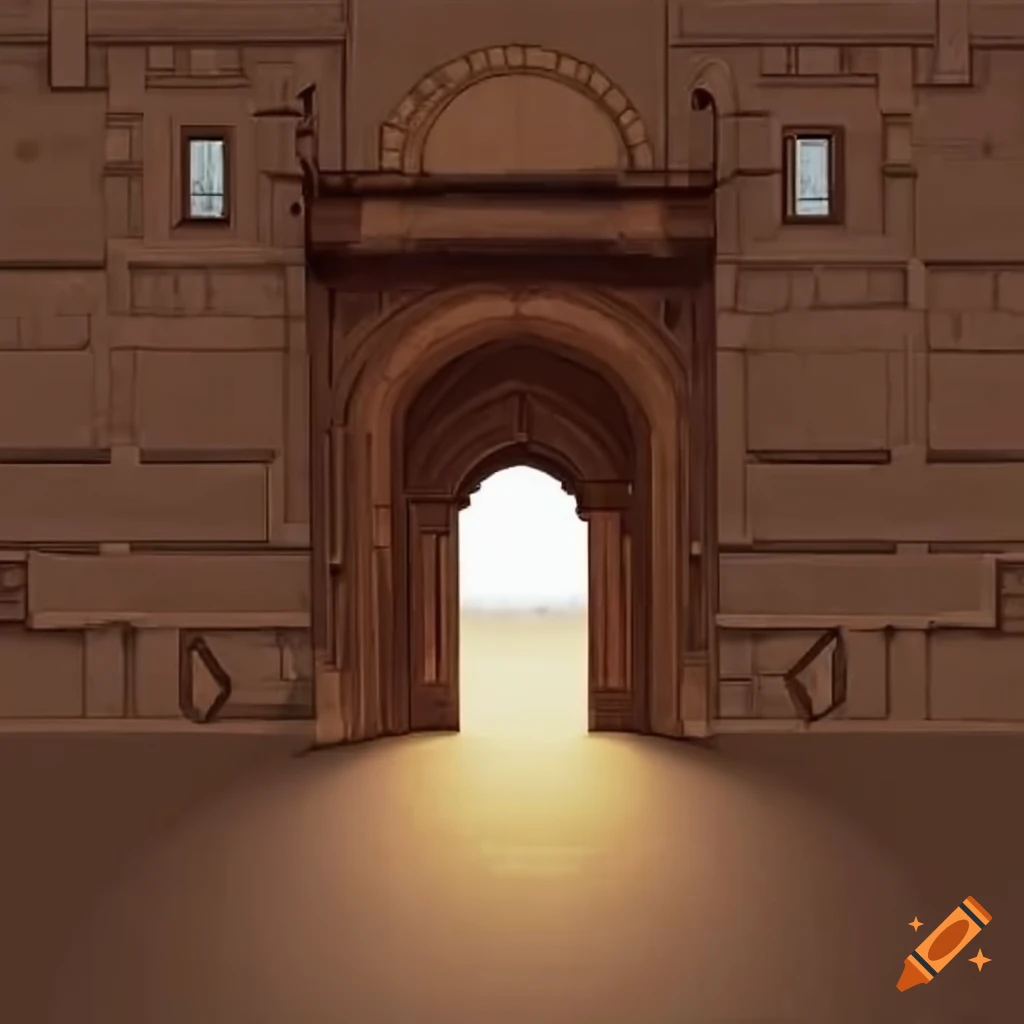 Entrance to a castle through an open door on Craiyon