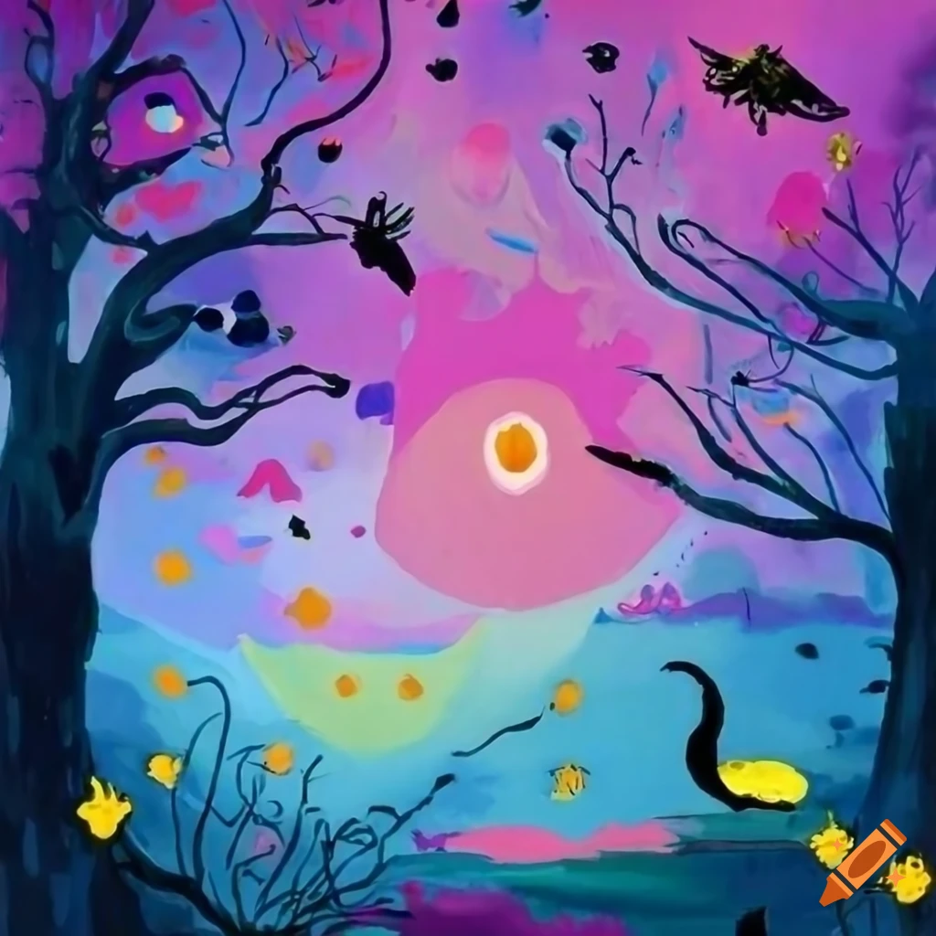 Abstract primitive art landscape with cosmic animals on Craiyon