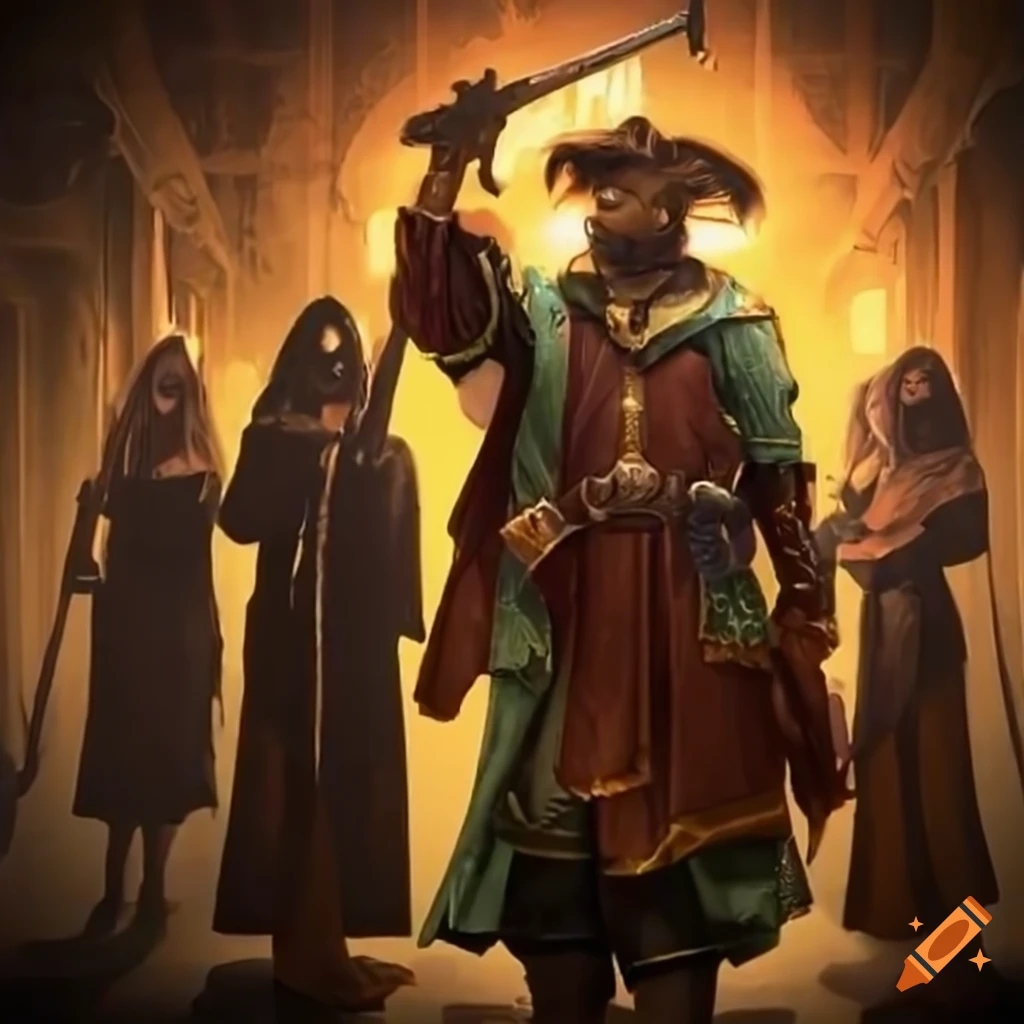 Fantasy adventurer party standing in line on Craiyon