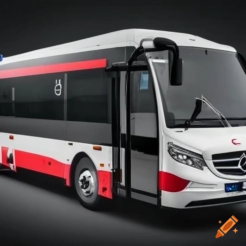 Modern mercedes-benz bus with red cross ambulance livery on Craiyon