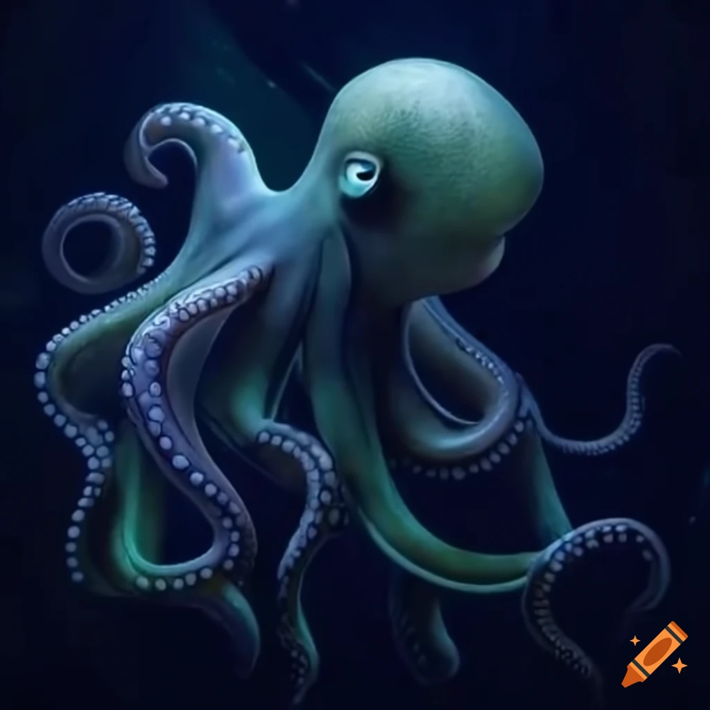 Illustration of a green octopus named steele with one eye and ten tentacles on Craiyon