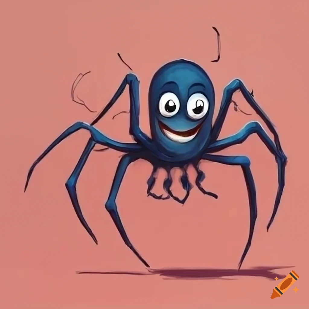 Children's drawing of a laughing spider on a wall on Craiyon