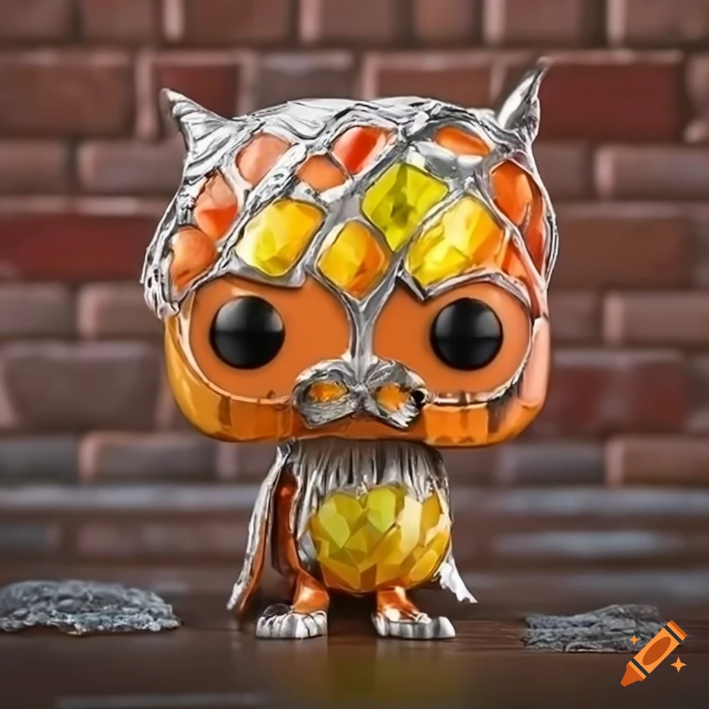Funko Pop figure with lemon and red gem stones on terracotta bricks ...