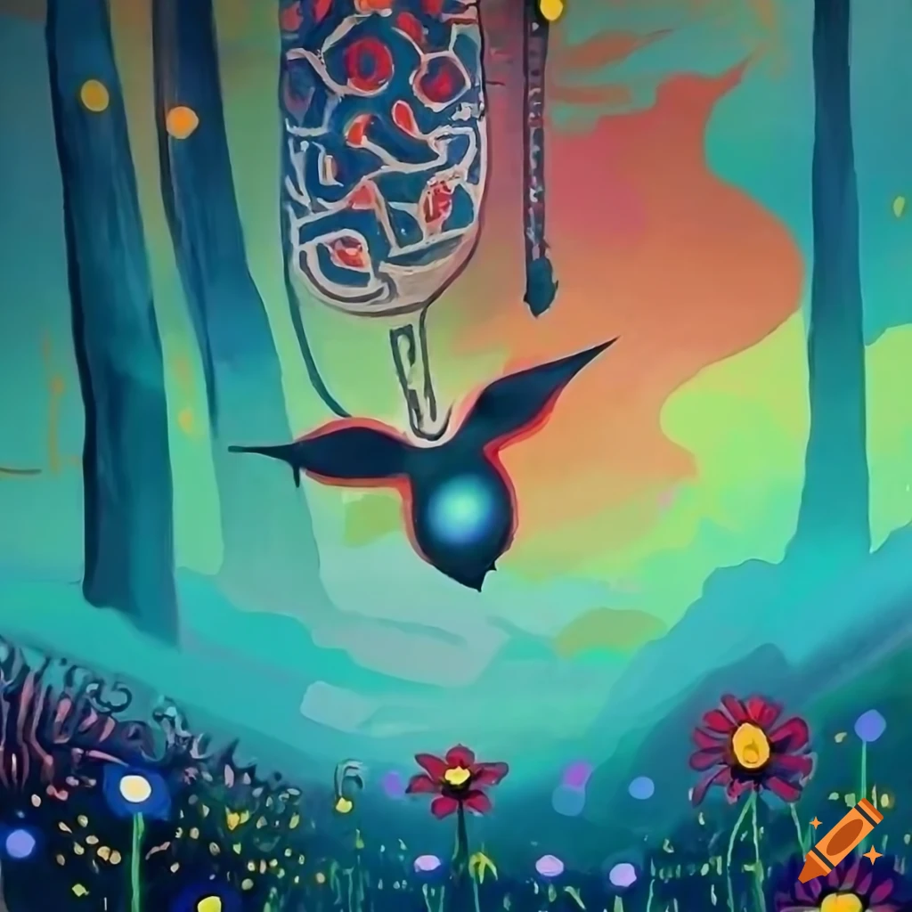 Abstract primitive art landscape with cosmos animals on Craiyon