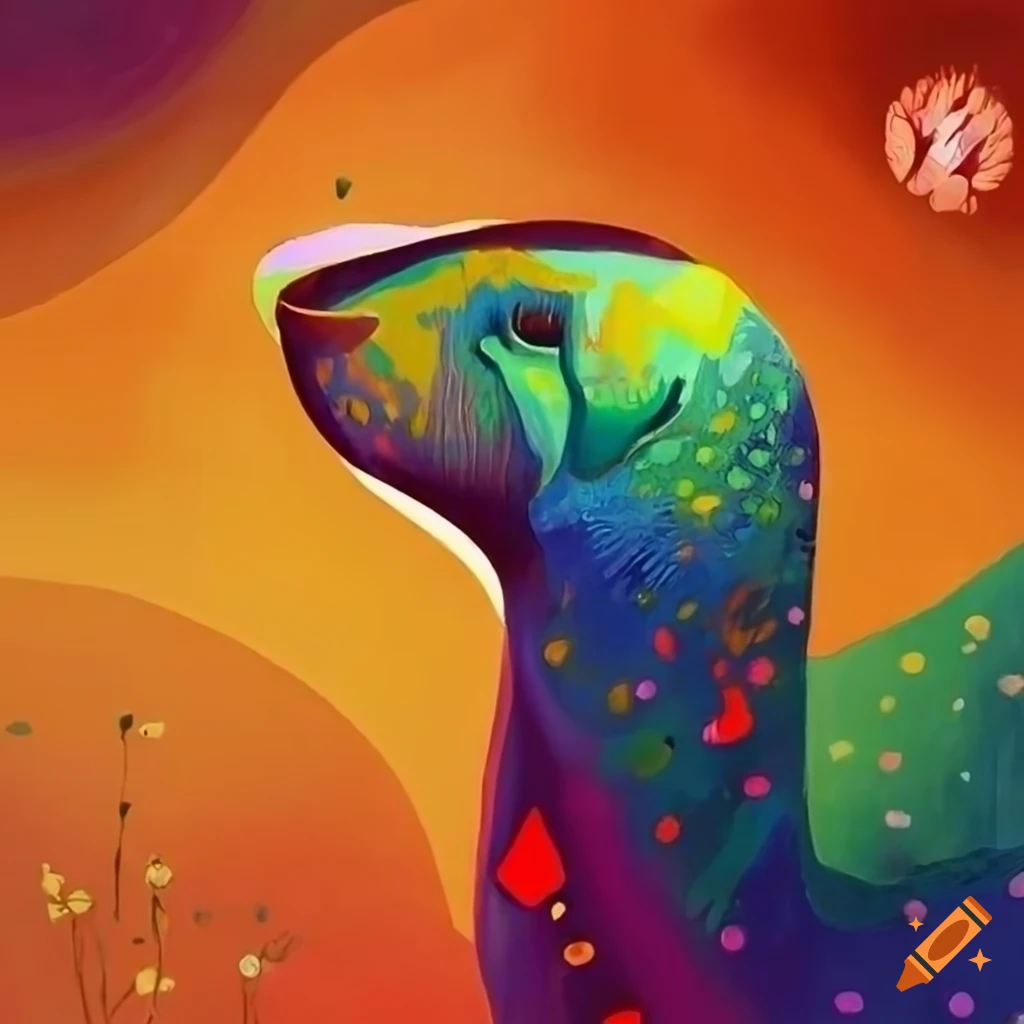 Abstract primitive art landscape with cosmos animals on Craiyon