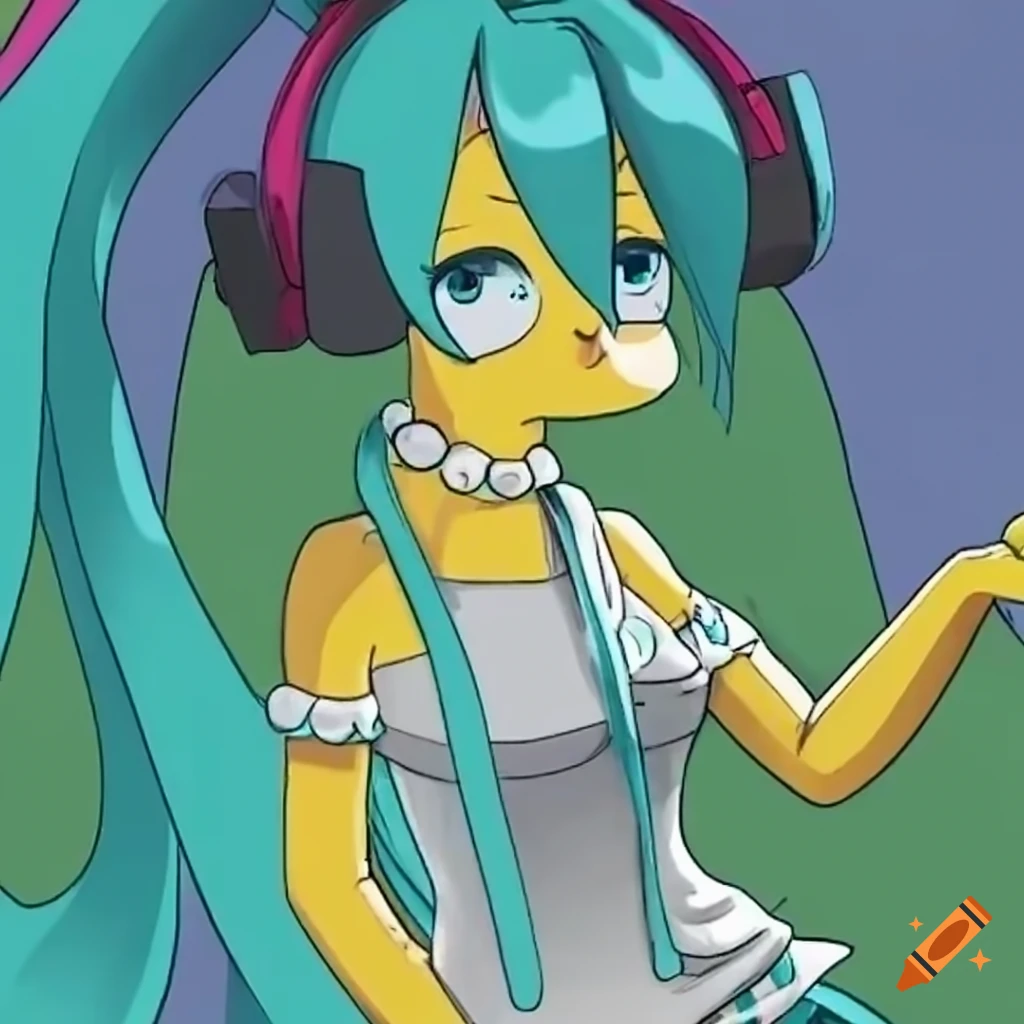 Miku hatsune in the simpsons style crossover animation on Craiyon