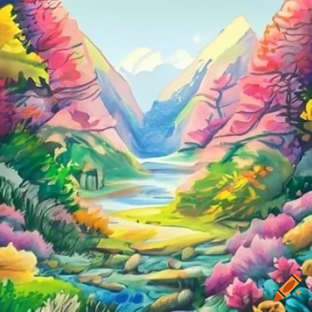 Collection of stunning landscapes with flowers, forests, mountains, and waters on Craiyon