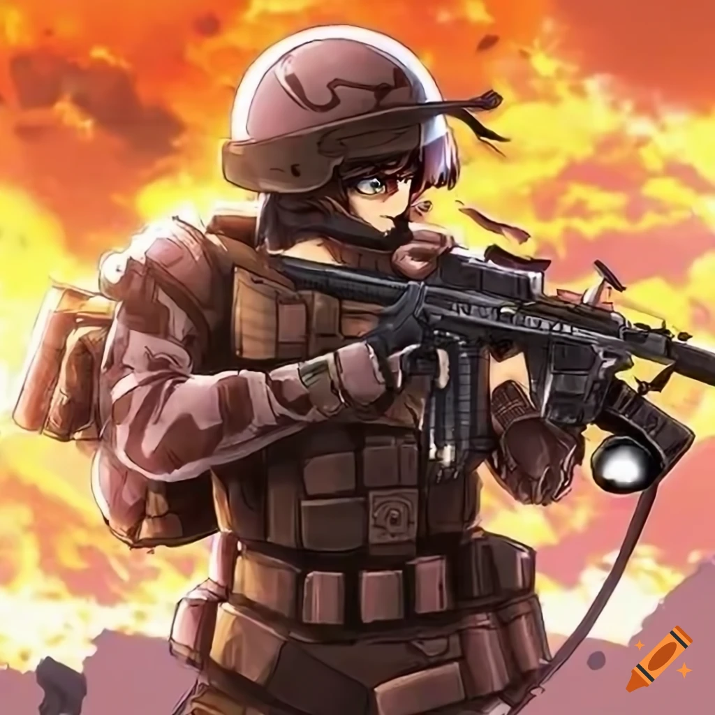 Anime army soldier in a fantasy setting with lightning on Craiyon