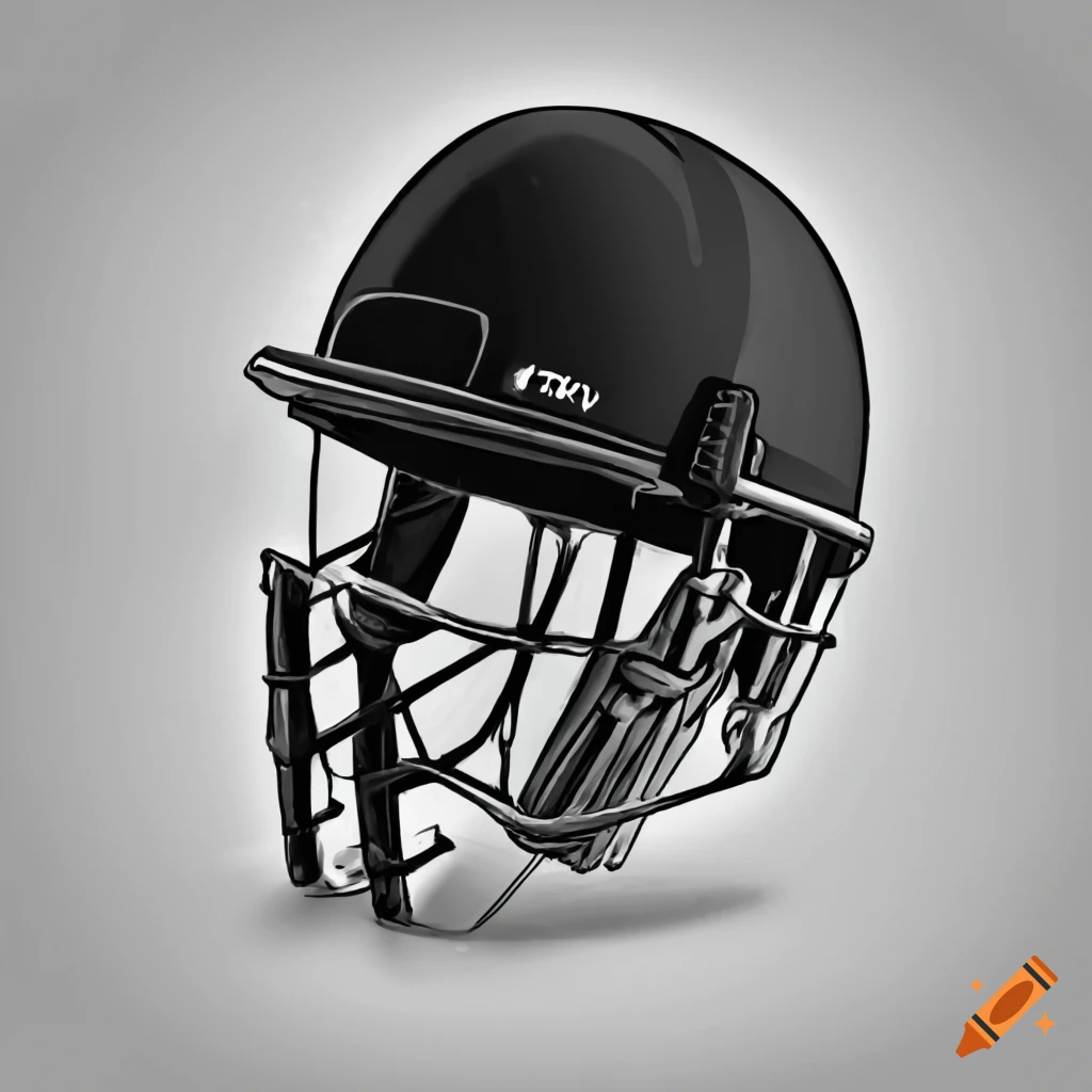 Cricket helmet in black and white on the floor in 2d view on Craiyon