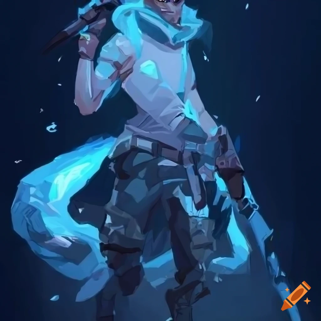 Male character with ice connections in valorant style concept art on ...