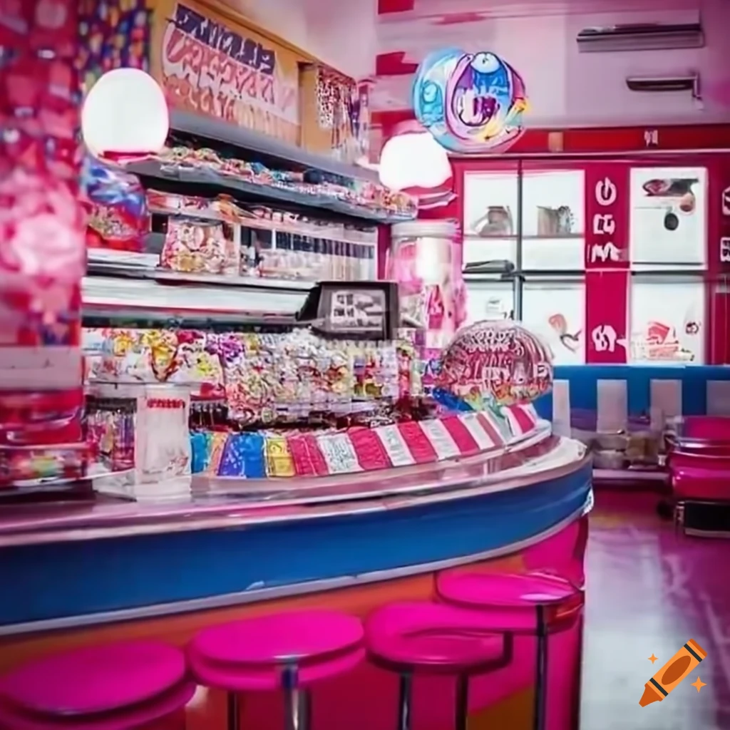 Colorful candy store in a retro 50's diner setting on Craiyon