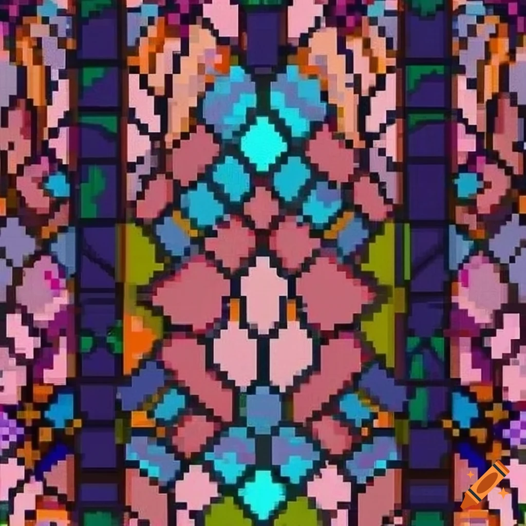 Pixel art deco stained glass with floral design on Craiyon