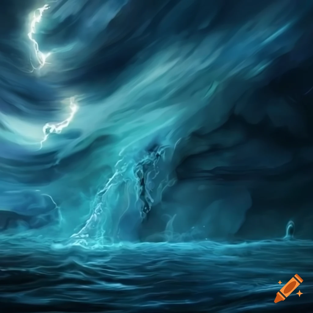 Mythic fantasy water storm background on Craiyon