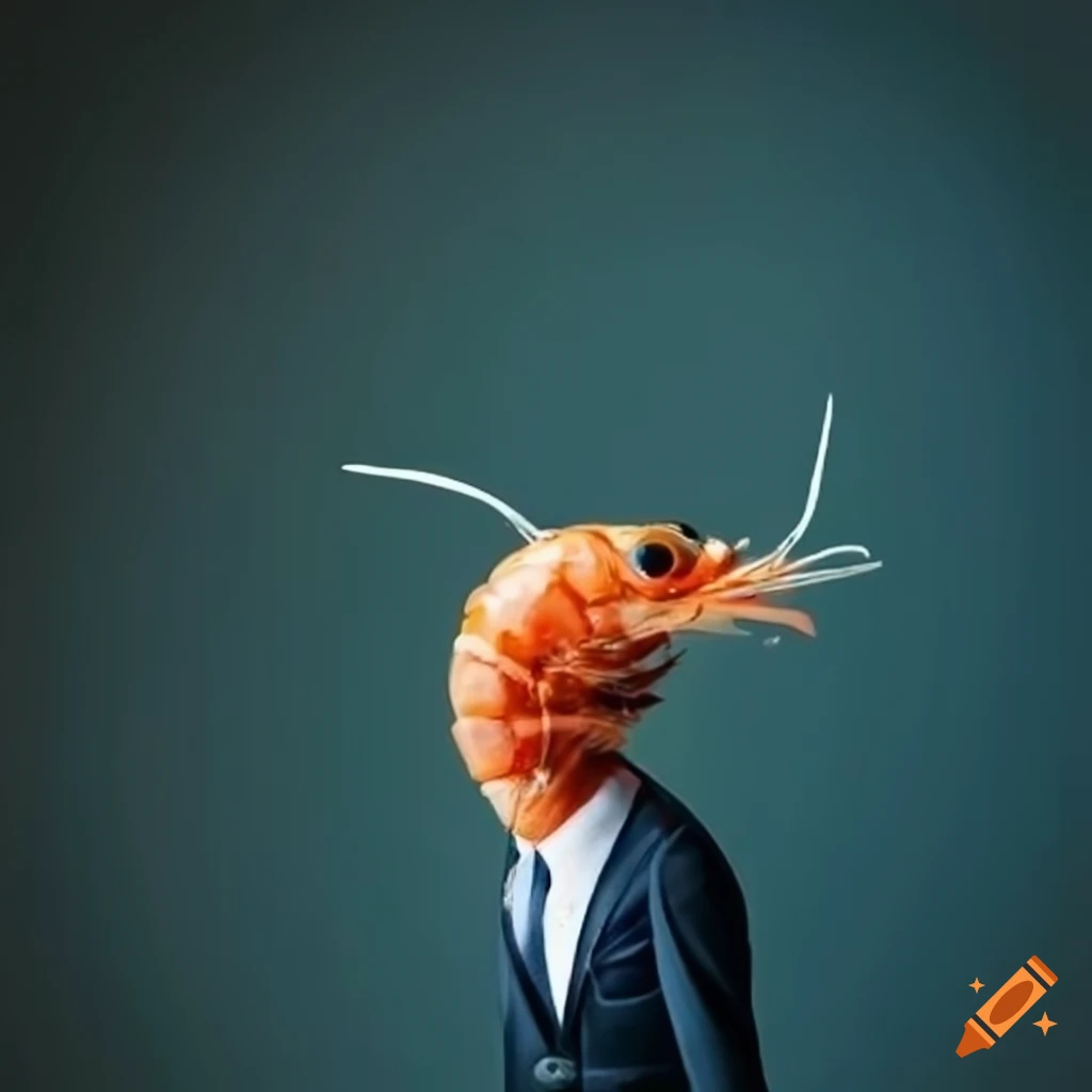 Sad shrimp in an elegant suit on Craiyon