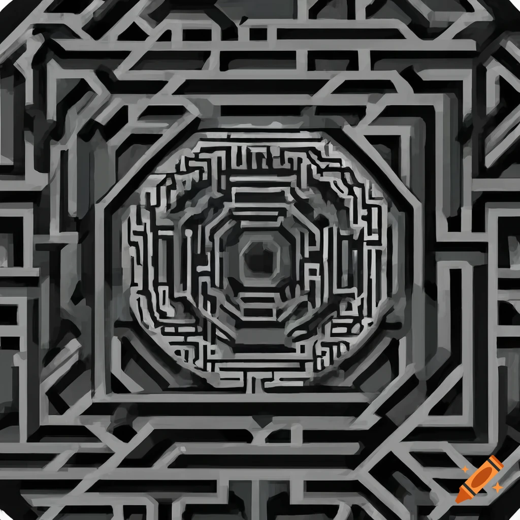 Battlemap with black stone huge complex maze glyph pattern on Craiyon