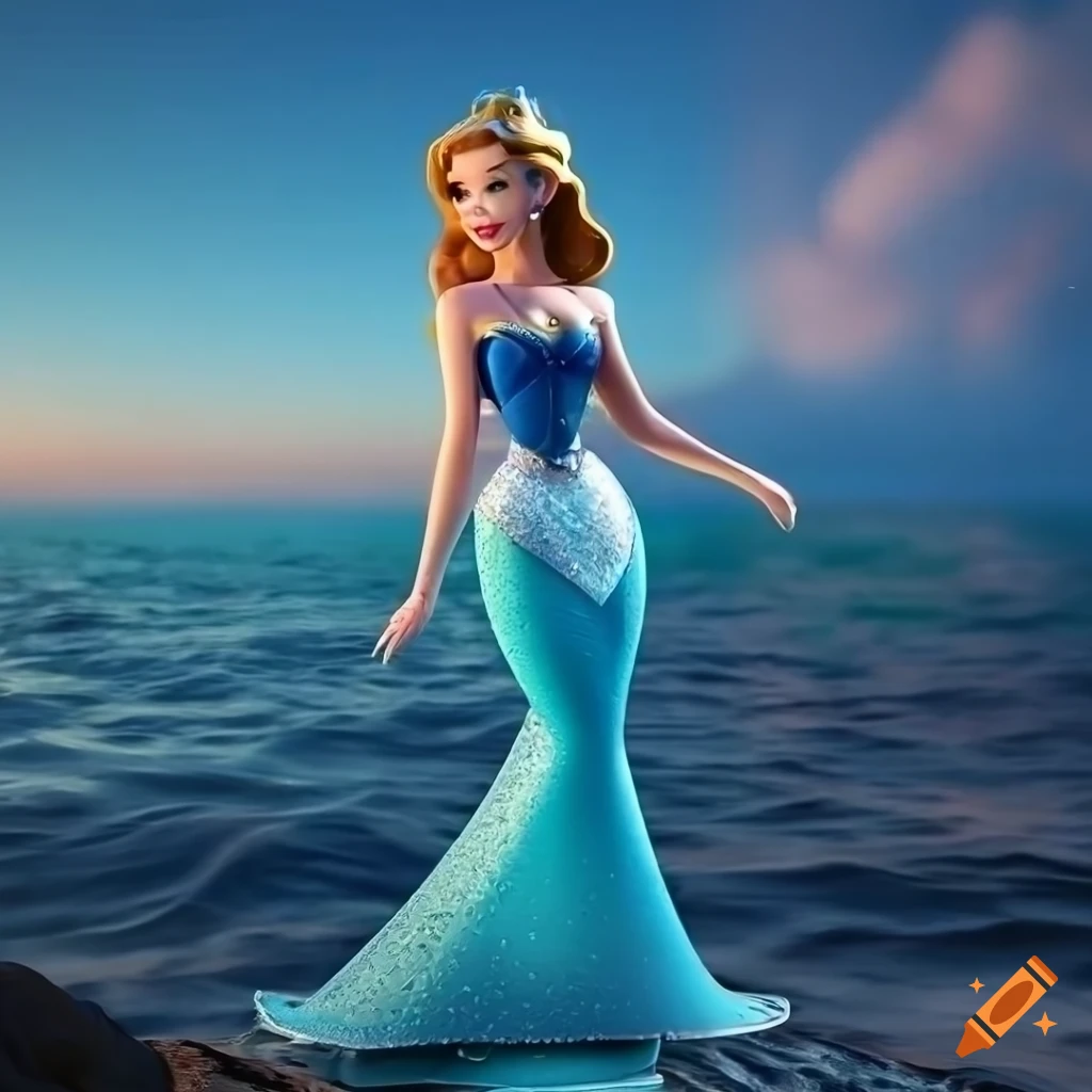 Disney princess posing elegantly by the ocean in detailed art style on ...