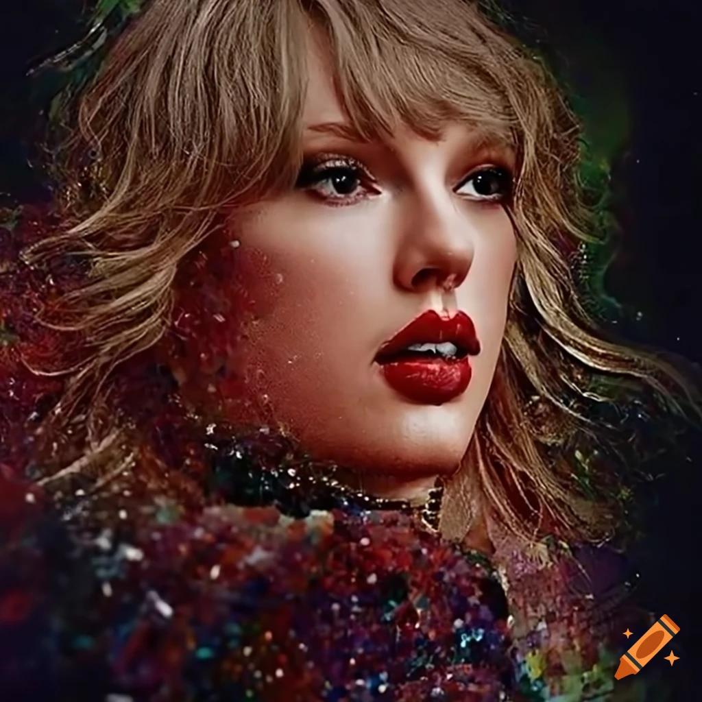 Digital mosaic of taylor swift with artistic elements on Craiyon