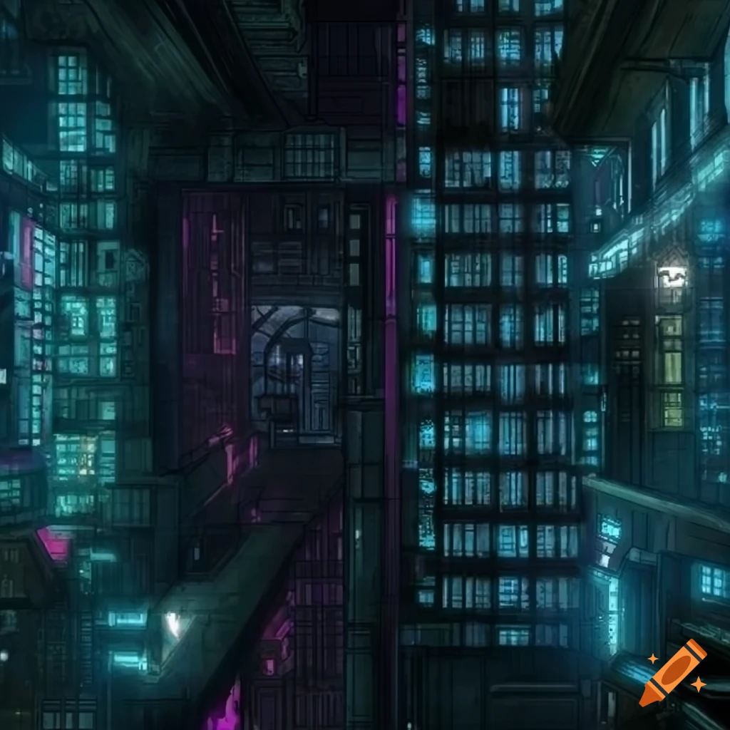 Top down cyberpunk city walkway rpg map on Craiyon