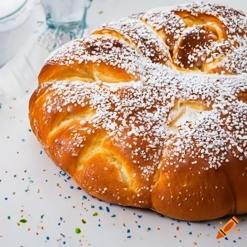 Freshly baked kozunak Bulgarian Easter sweet bread with sugar sprinkles ...