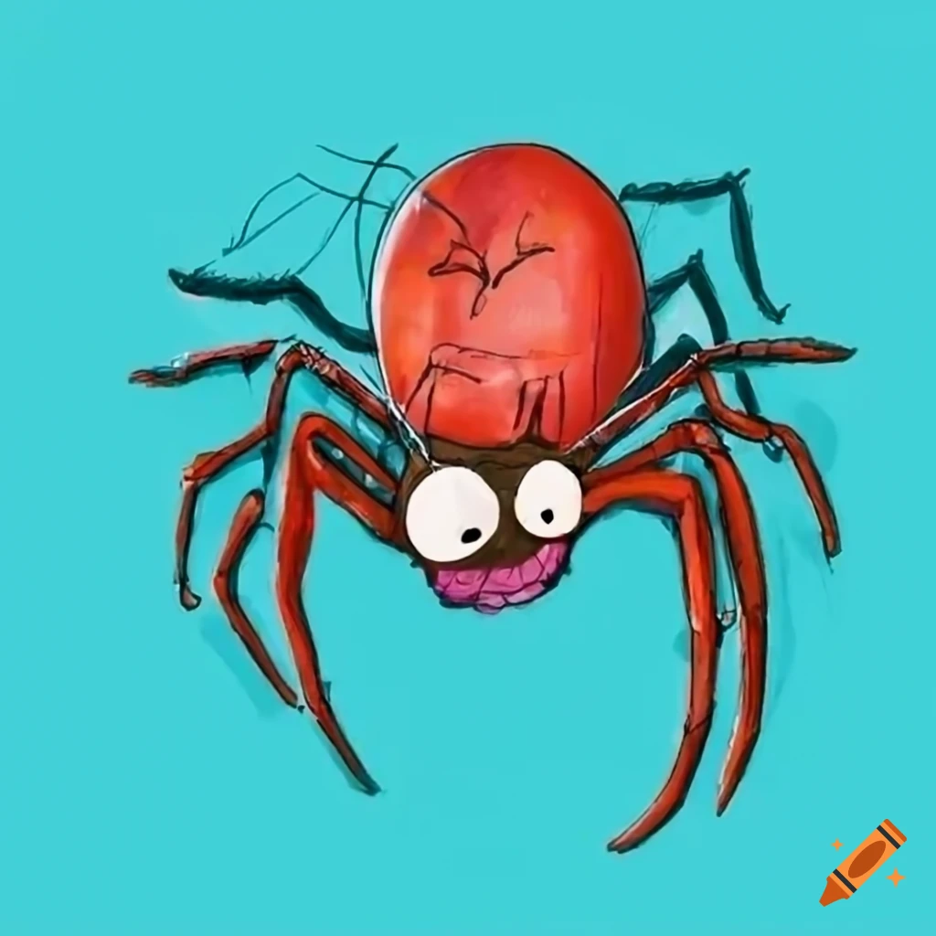 Children's drawing of a laughing spider on a wall on Craiyon