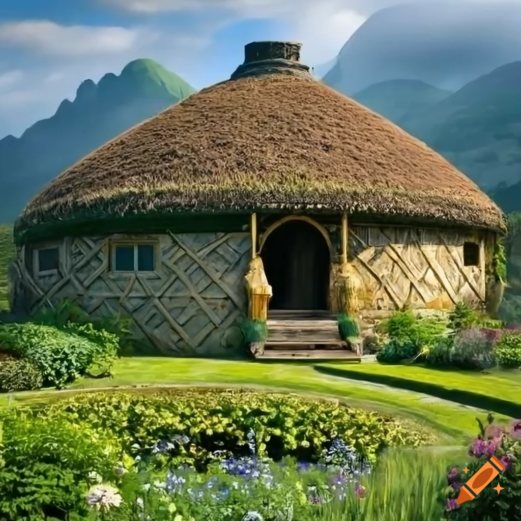 Celtic roundhouse surrounded by lush garden in fantasy style on Craiyon
