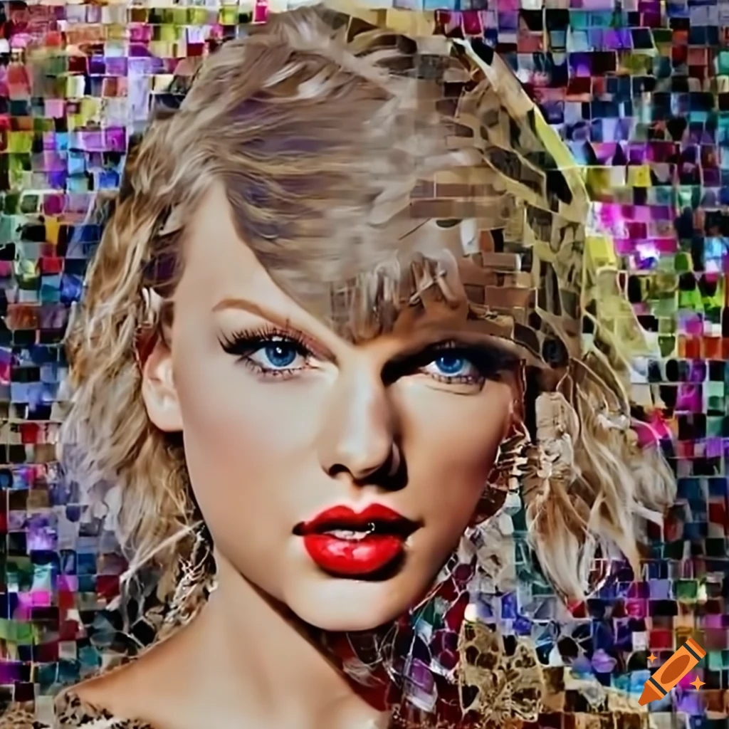 Digital mosaic of taylor swift with artistic elements on Craiyon