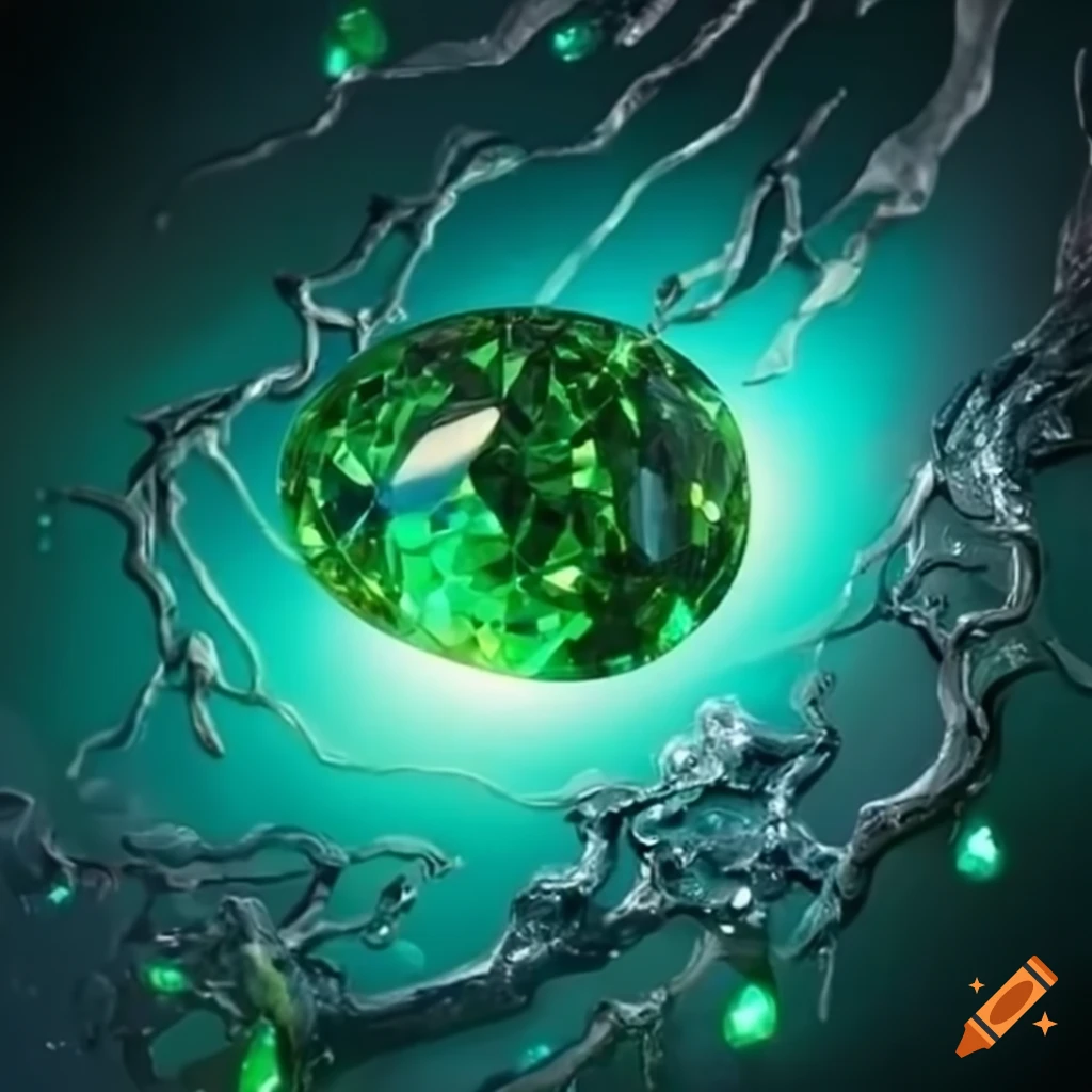 Enchanted mind stone with shimmering green crystals on Craiyon