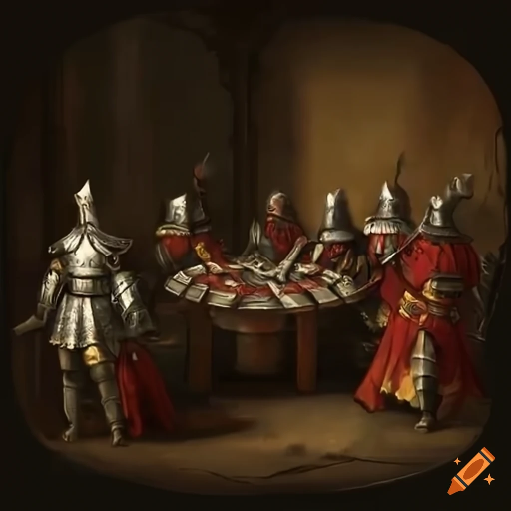 Knights behind a round table on Craiyon