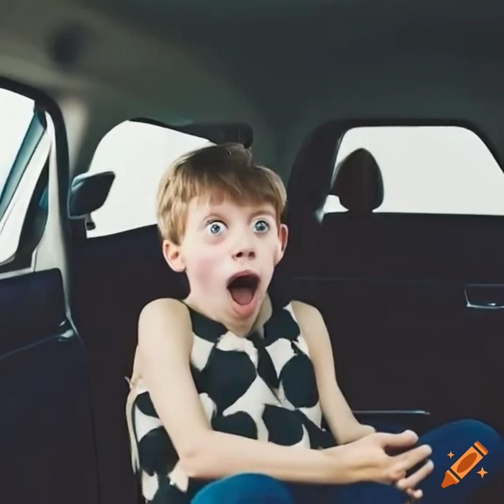 Shocked boy in a car on Craiyon
