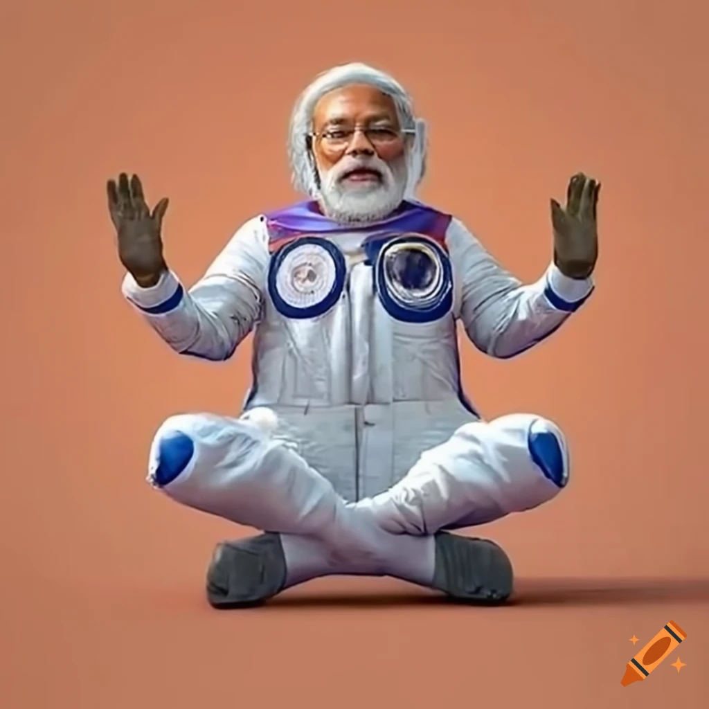 Prime minister narendra modi dressed as astronaut meditating on Craiyon