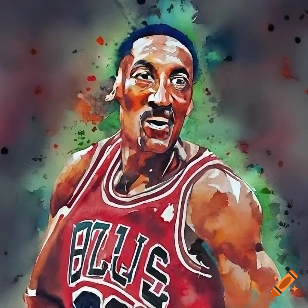 Watercolor painting of scottie pippen on Craiyon