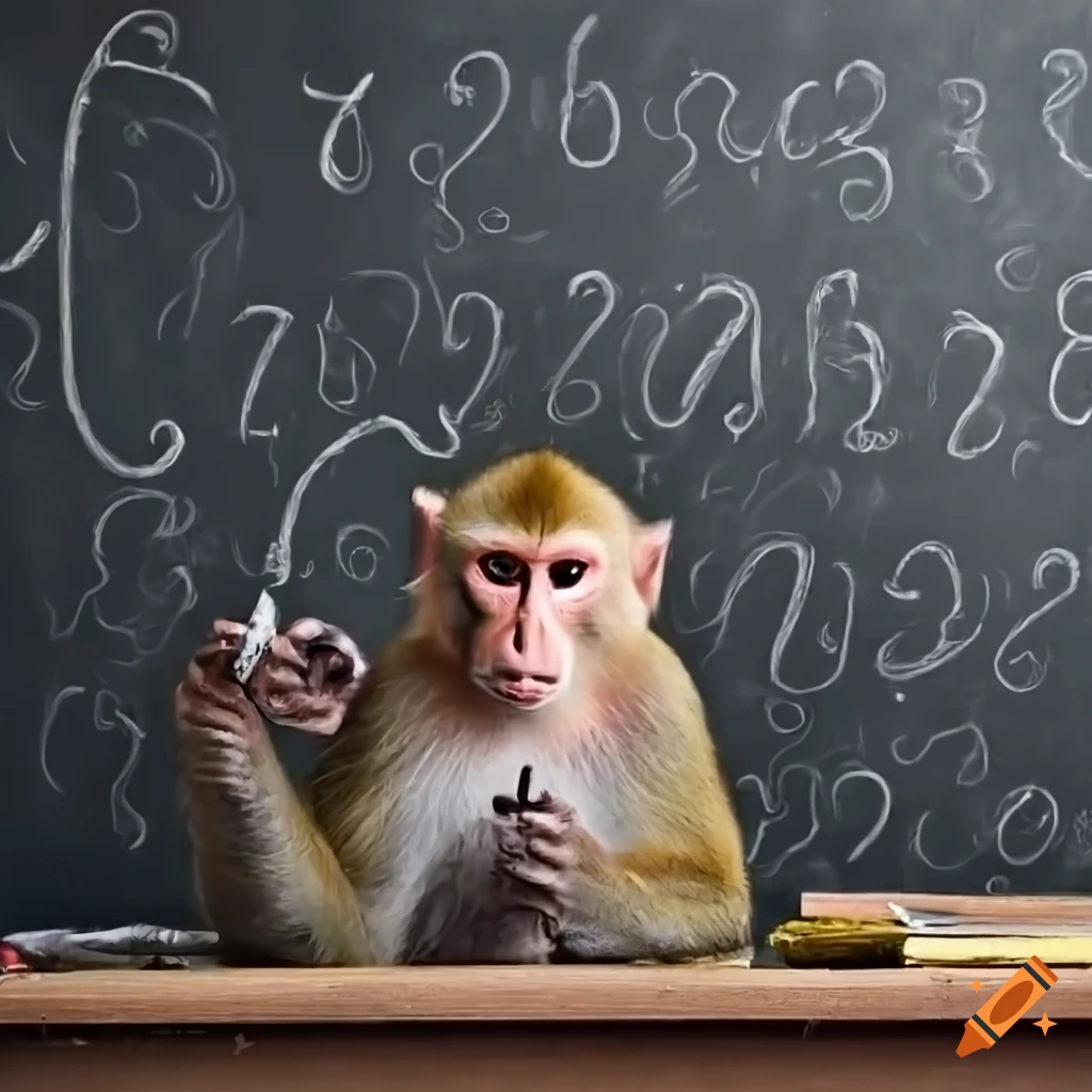 Monkey posing with a cigar in front of mathematical formulas on Craiyon